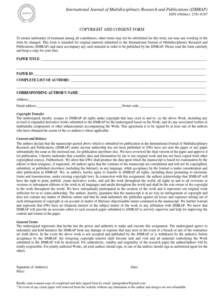 IJMRAP Copyright Form | Download Free PDF | Copyright | Derivative Work