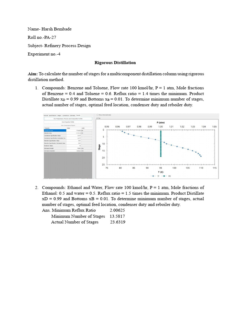 RDP Exp 4 Rigorous Distillation | PDF | Liquids | Density