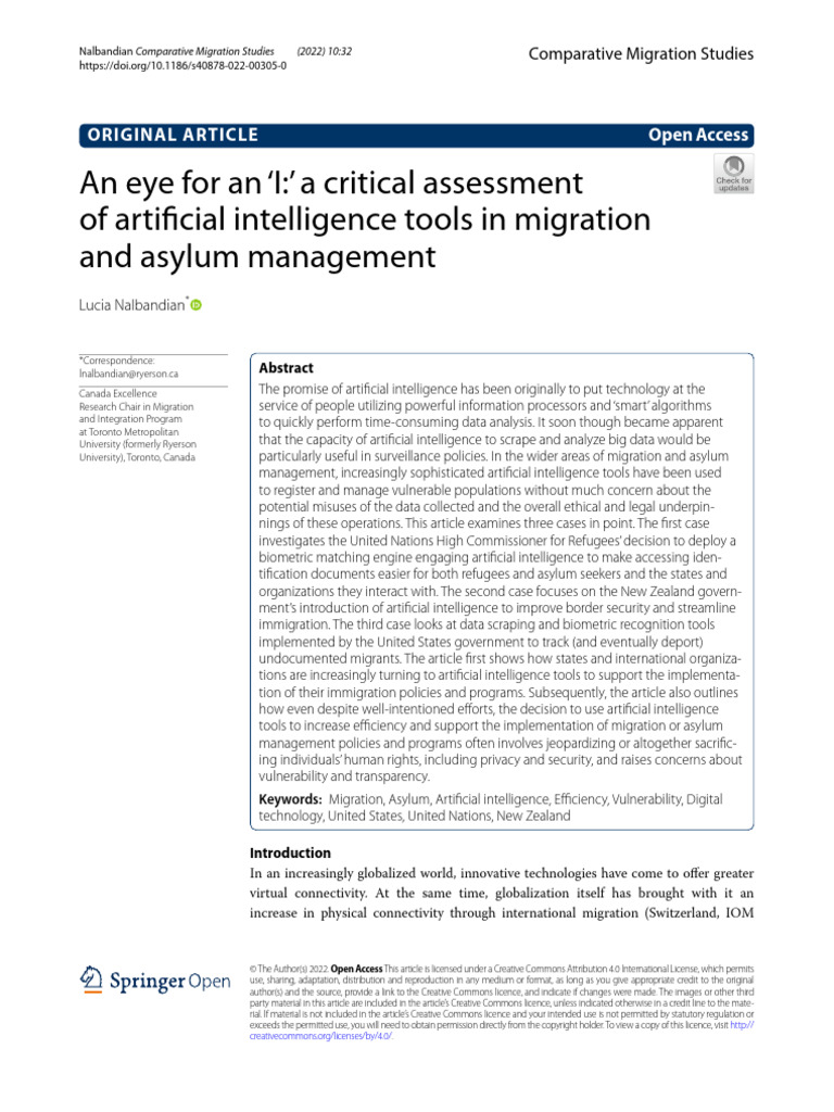 An Eye For An I:' A Critical Assessment of Artificial Intelligence Tools in Migration and Asylum ...
