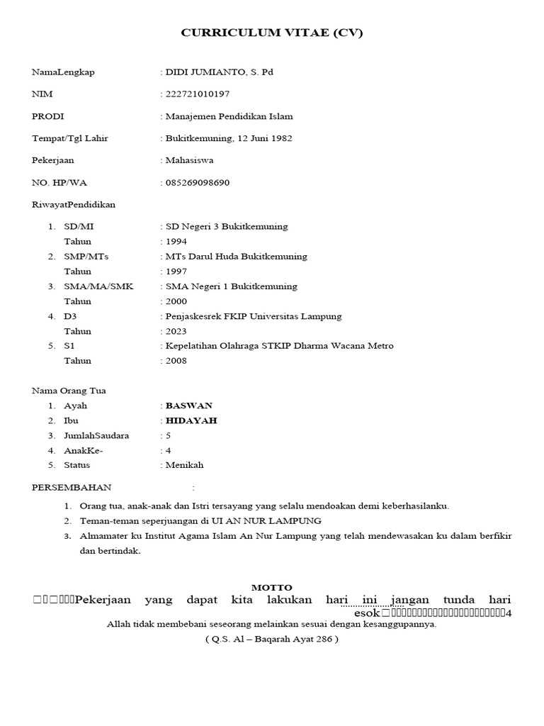 CONTOH CV 2023 | PDF