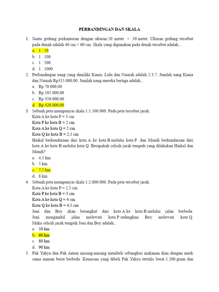 Soal-Soal Perbandingan Dan Skala | PDF