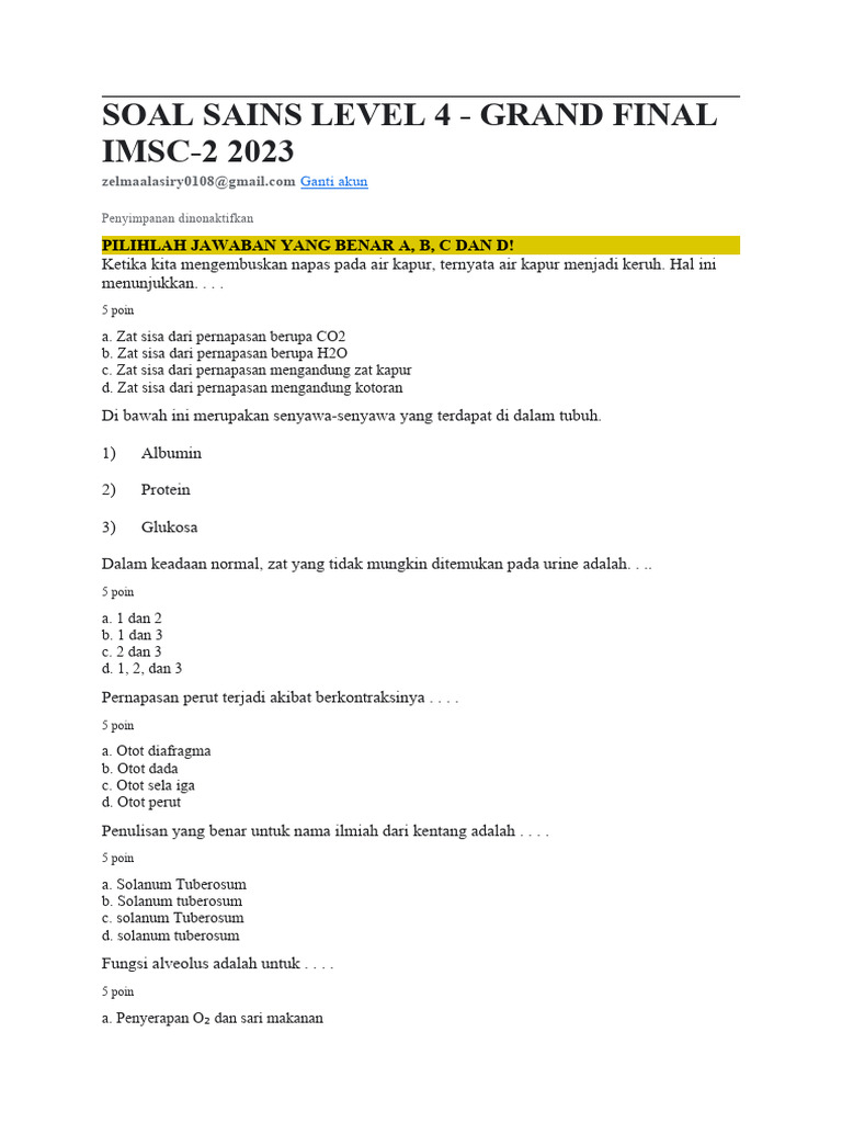 Soal Final Sains Level 4 | PDF