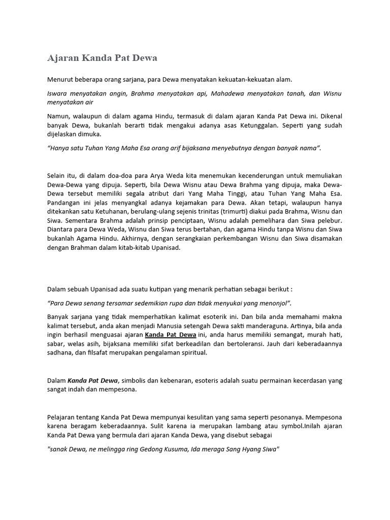 Ajaran Kanda Pat Dewa | PDF | Filsafat | Pengembangan Diri
