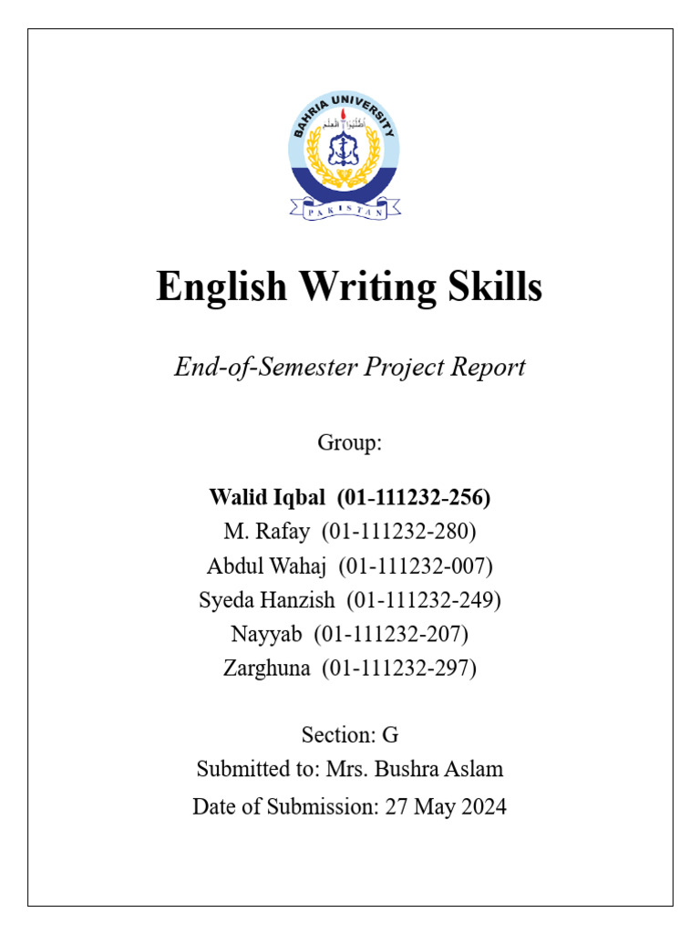 English Writing Skills Project Report | PDF | Language Arts & Discipline