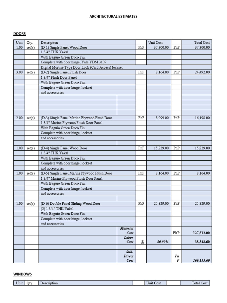 Architectural Estimate | PDF | Tile | Door