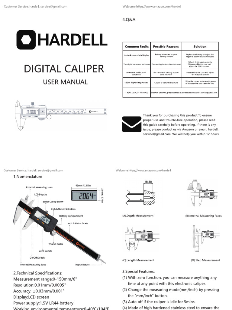 HARDELL 6 Inch Stainless Steel Digital Caliper | PDF