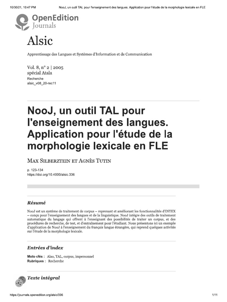 Nooj Un Outil TAL | PDF