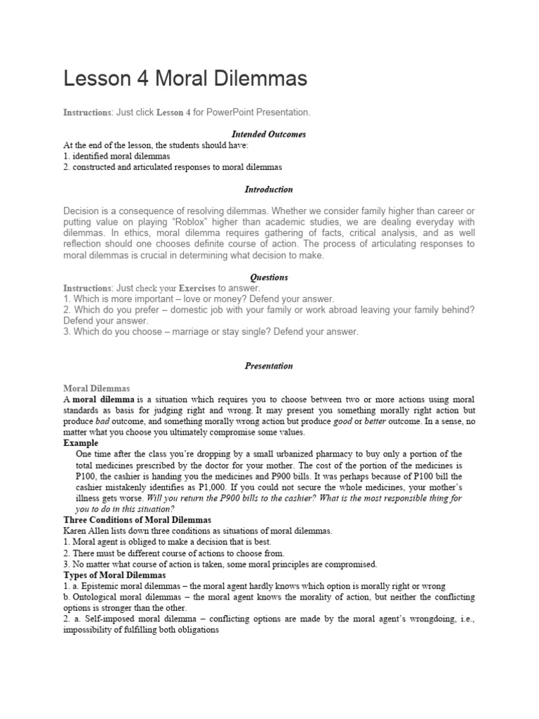 Lesson 4 Moral Dilemmas | PDF | Affidavit