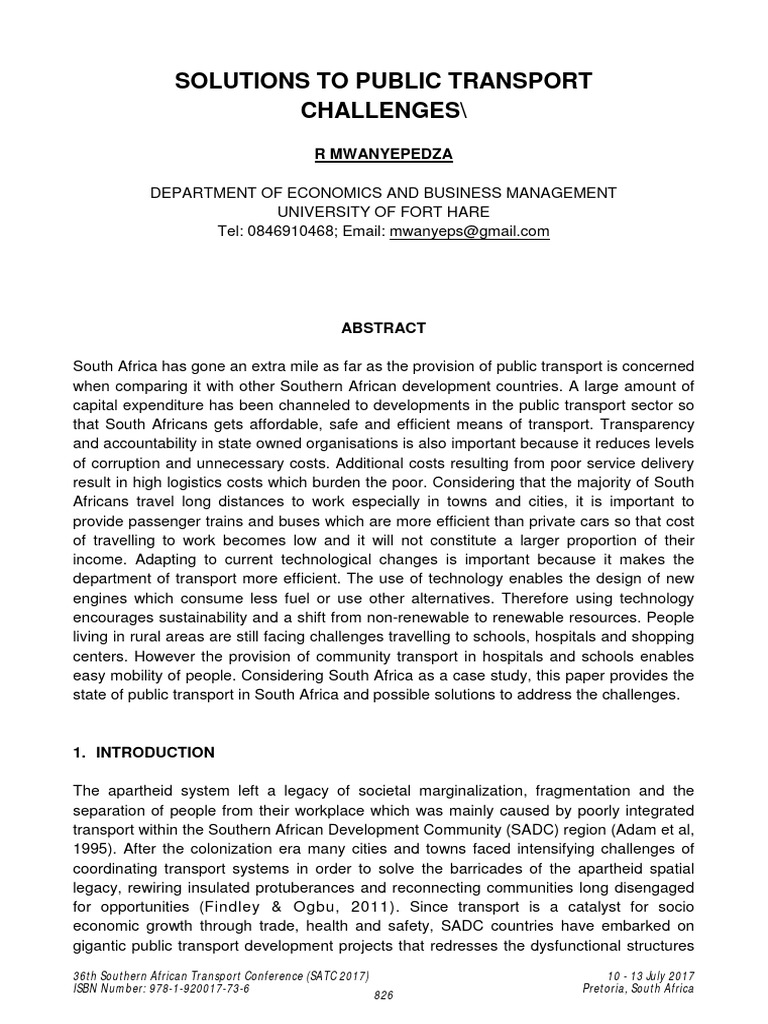 Solutions for South Africa's Public Transport | PDF | Transport ...