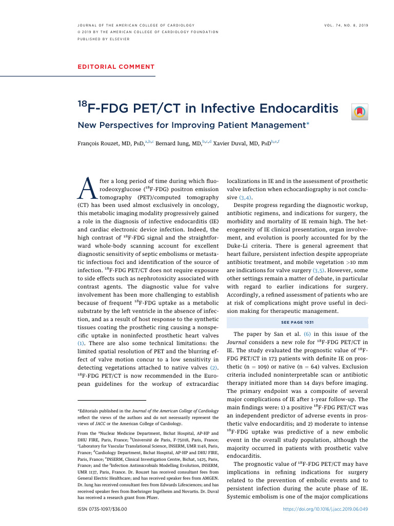 Rouzet Et Al 2019 18f FDG Pet CT in Infective Endocarditis | PDF ...