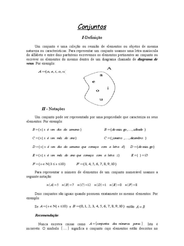 Conjuntos | PDF | Conjunto vazio (Matemática) | Conjunto (Matemática)