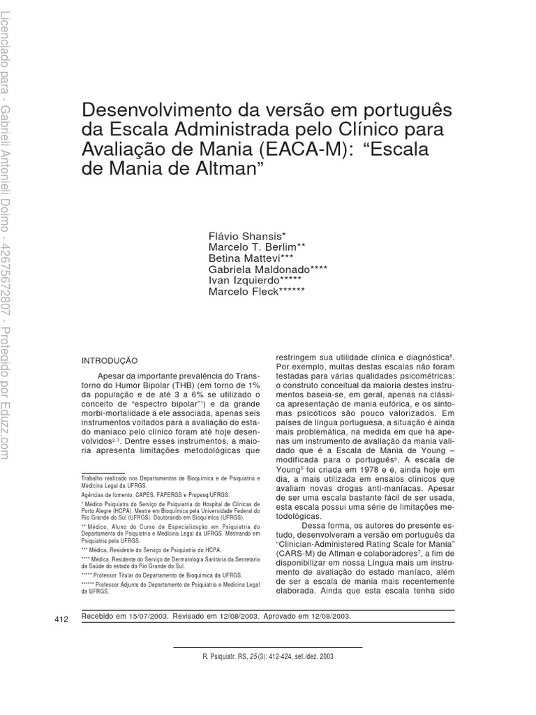 02 Escala de Mania de Altman Eaca M | PDF | Psiquiatria | Mania