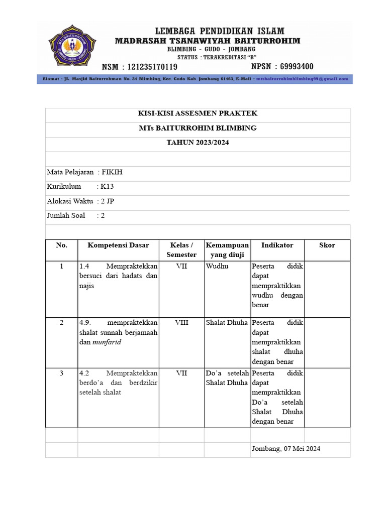 Kisi Am Praktek Fiqih 2023 - 2024 | PDF