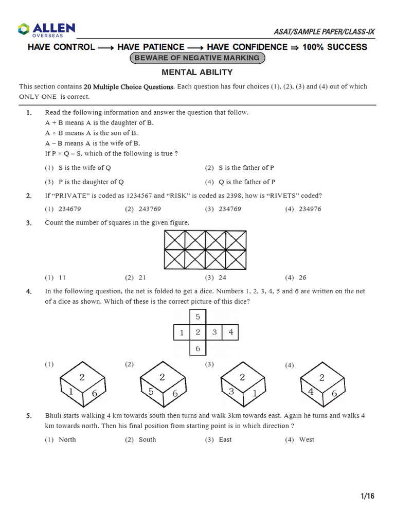 ASAT - Overseas - Sample Paper - Class-IX | PDF | Anode | Friction