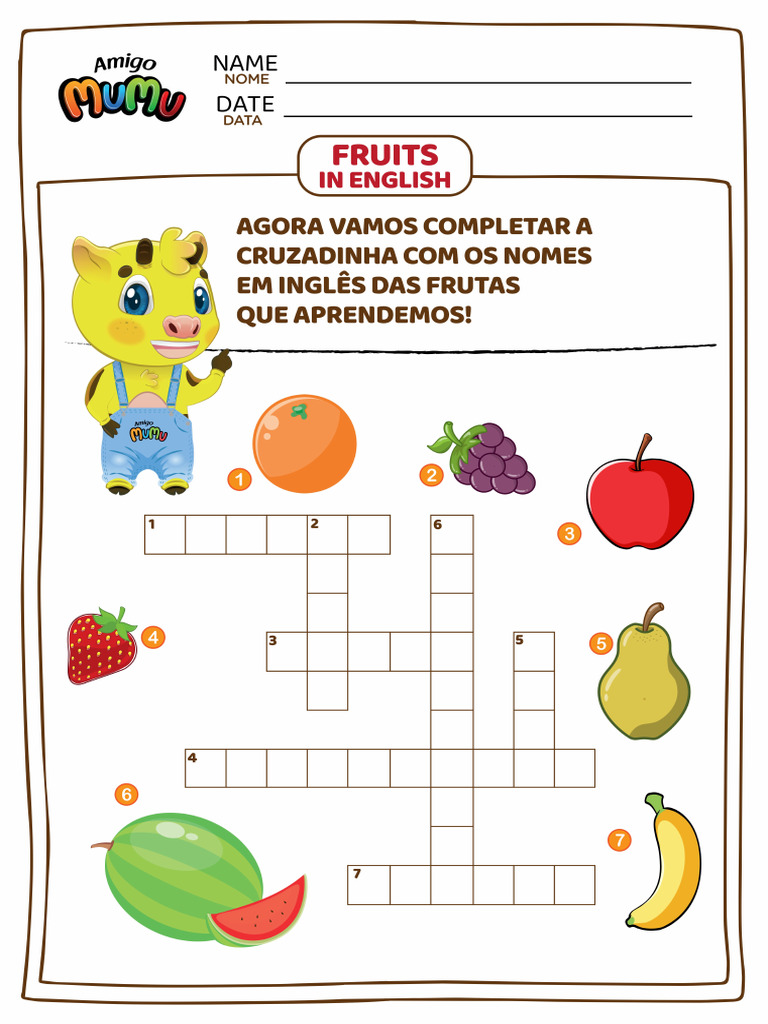 Atividades Frutas em Ingles Amigo Mumu 02 | PDF