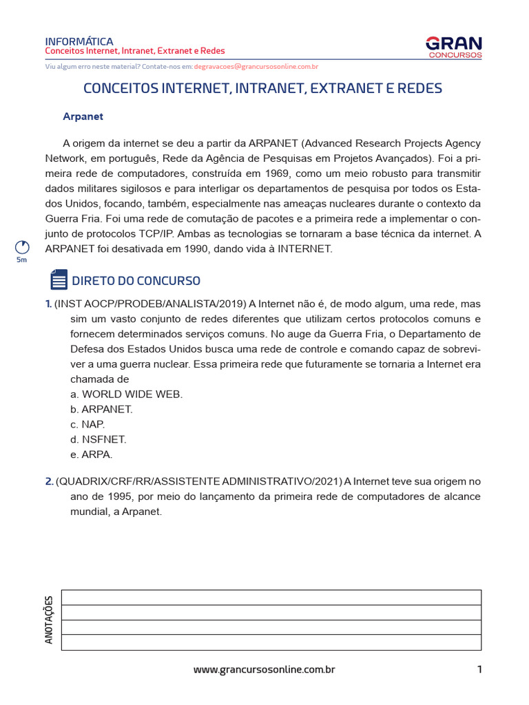 Aula 19 - Conceito de Internet, Intranet, Extranet e Redes | PDF | Rede de computadores | Rede ...