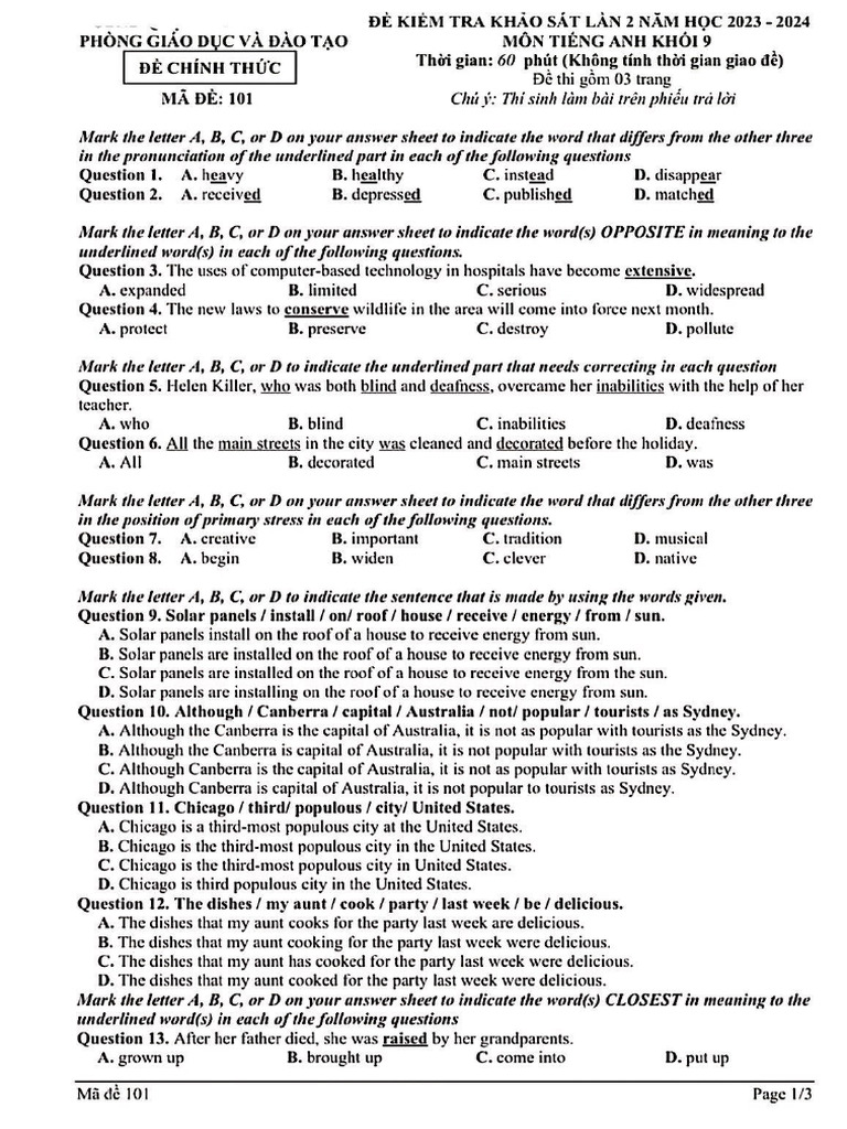 Đề lần 2 quận HBT | PDF