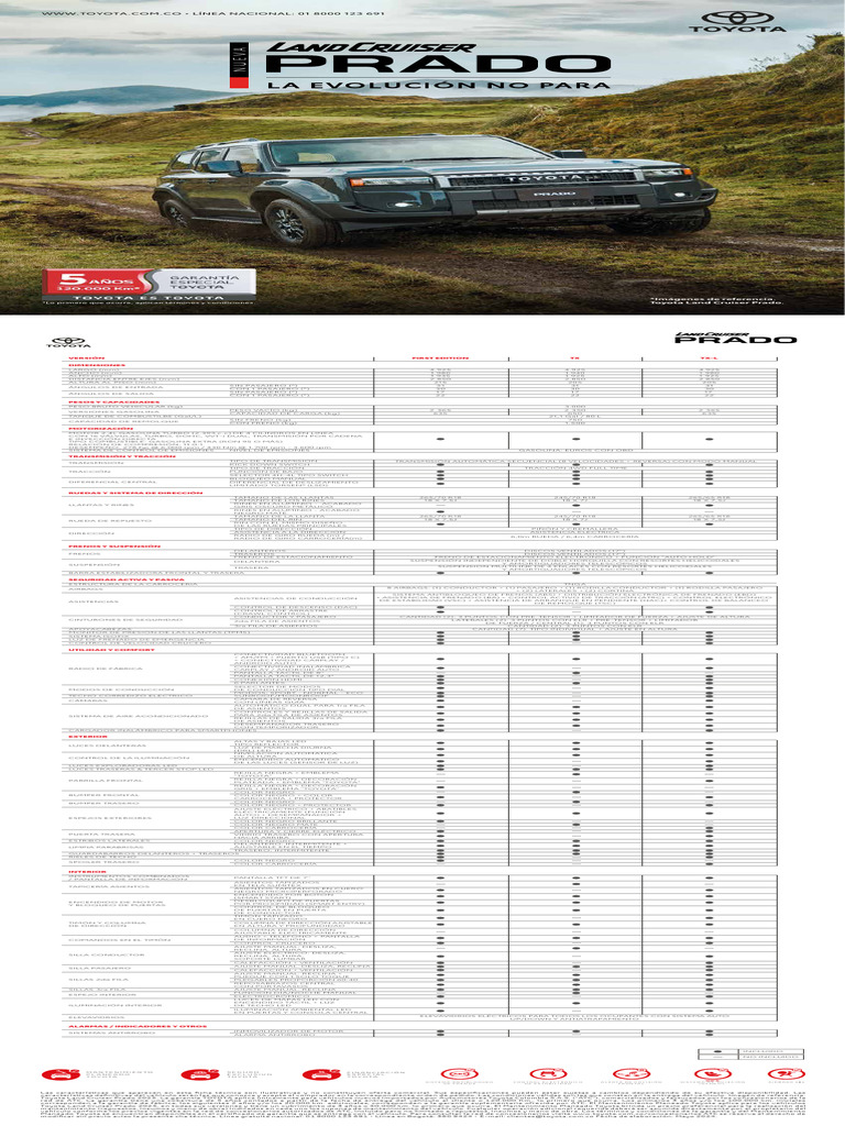Ficha Tecnica - Land Cruiser Prado - Toyota Colombia | PDF | Diodo emisor de luz | Sistema de ...