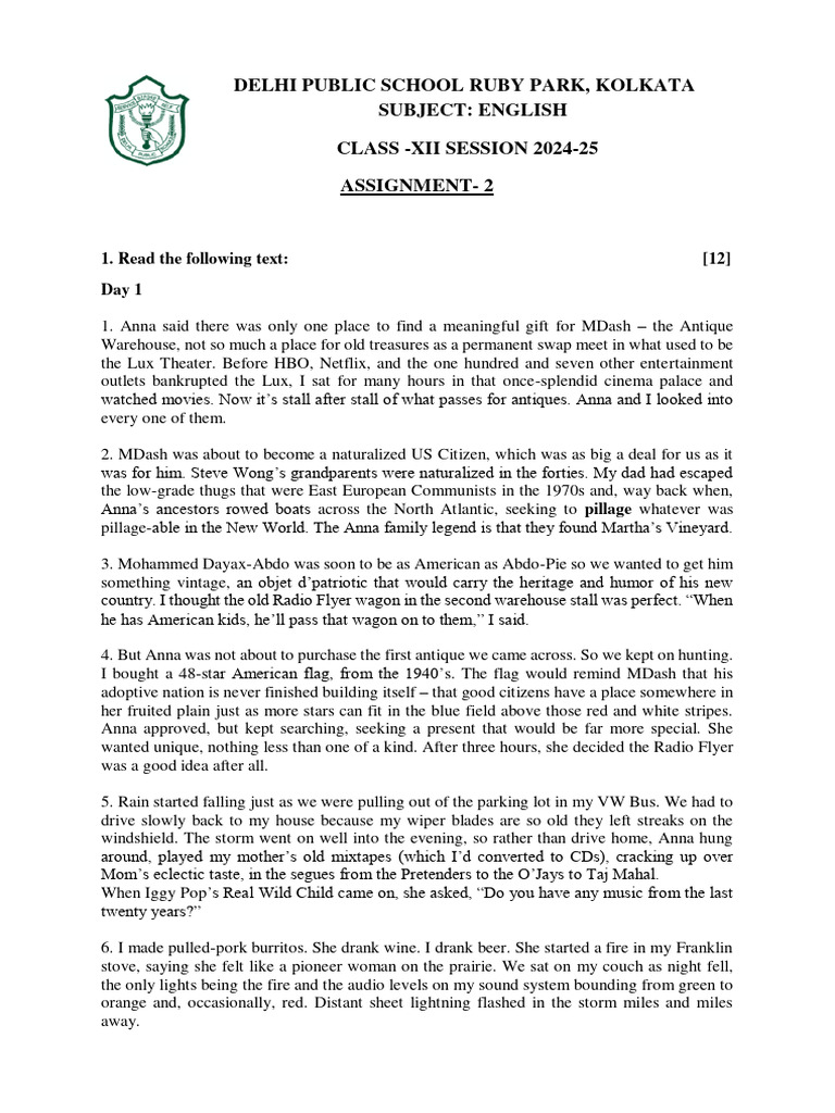 2024-25 CL XII Assignment 2 For April | PDF