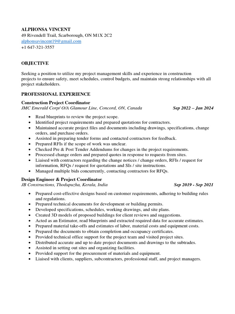 Resume Sample Canada | PDF | Project Management | Business