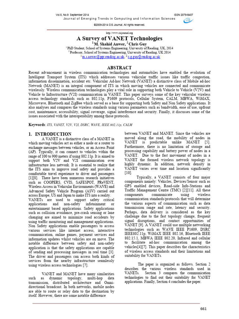 A Survey of VANET Technologies: M. Shahid Anwer, Chris Guy | PDF | Ieee 802.11 | 4 G