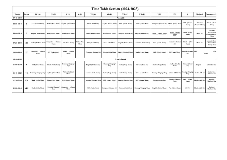 Time Table 2024-2025 | PDF