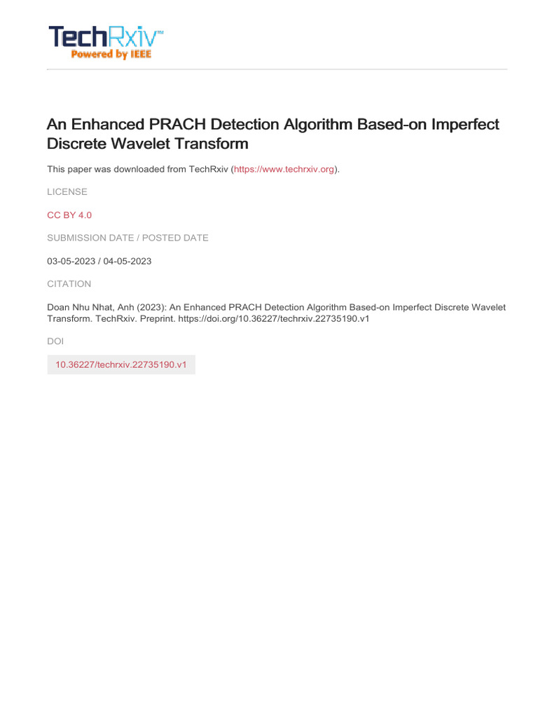 Anhdnn Enhanced Prach Detector Paper Pdf Wavelet Algorithms