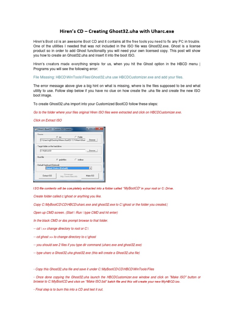 Hiren's CD-Creating Ghost32.Uha With Uharc | PDF | Computer File | Booting
