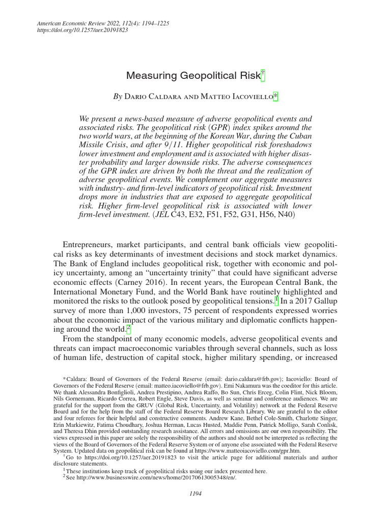 GPR Paper | PDF | Risk | Investing