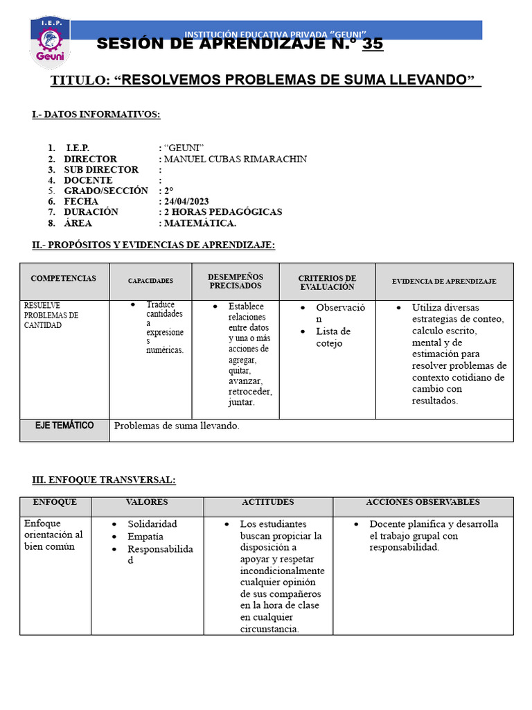 Sesion MATEM - 4 | PDF | Aprendizaje | Evaluación