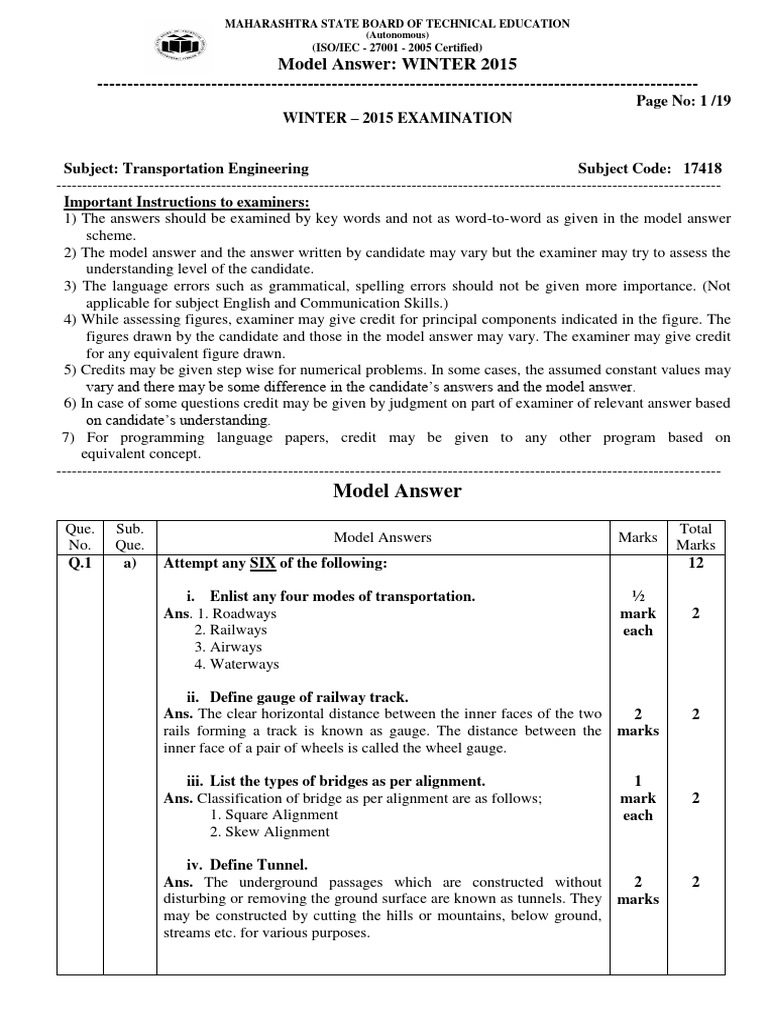 2015 Winter Model Answer Paper | PDF | Transport | Bridge
