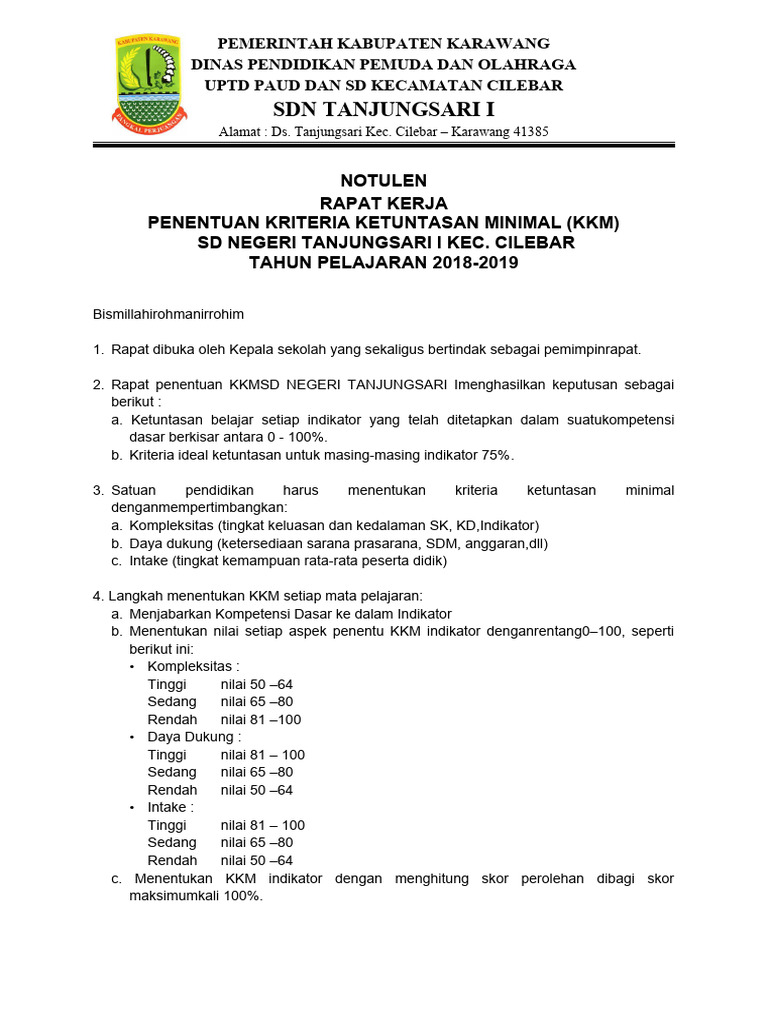 Penentuan KKM Notulen Rapat | PDF