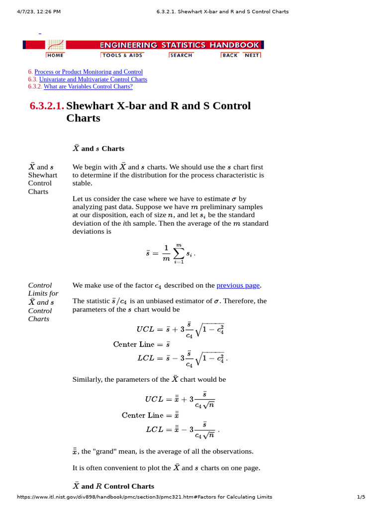 6 3 2 1 Shewhart X Bar And R And S Control Charts Pdf Statistical Theory Statistics