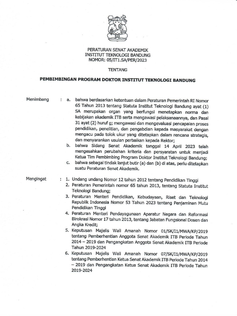 05 Peraturan Sa Pembimbingan Program Doktor Itb Cap | PDF