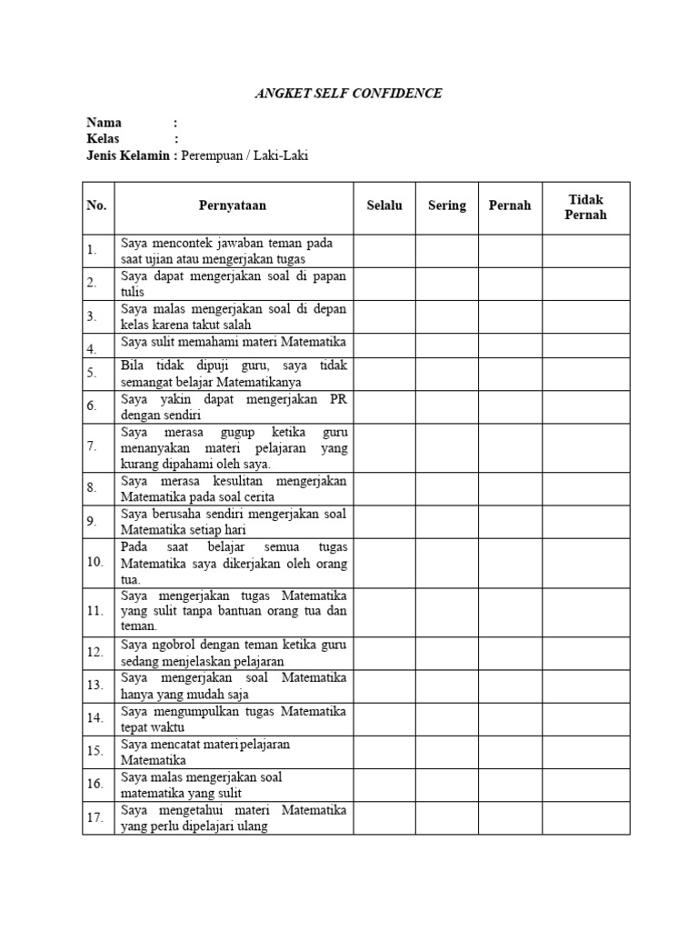 Angket Self Confidence | PDF