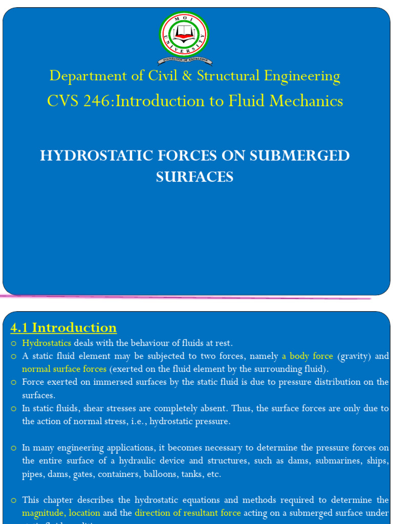 CVS 246 - Hydrostatic Forces On Submerged Surfaces | PDF | Buoyancy | Pressure