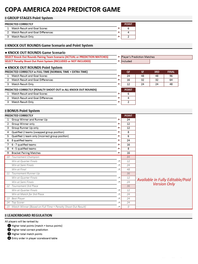 Copa America 2024 Office Pool V58 10 Players Free | PDF | National ...