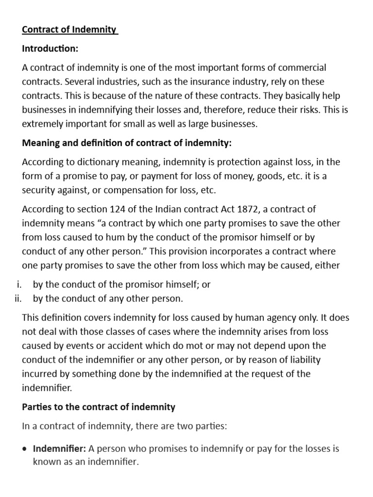 Contract of Indemnity | Download Free PDF | Indemnity | Civil Law ...