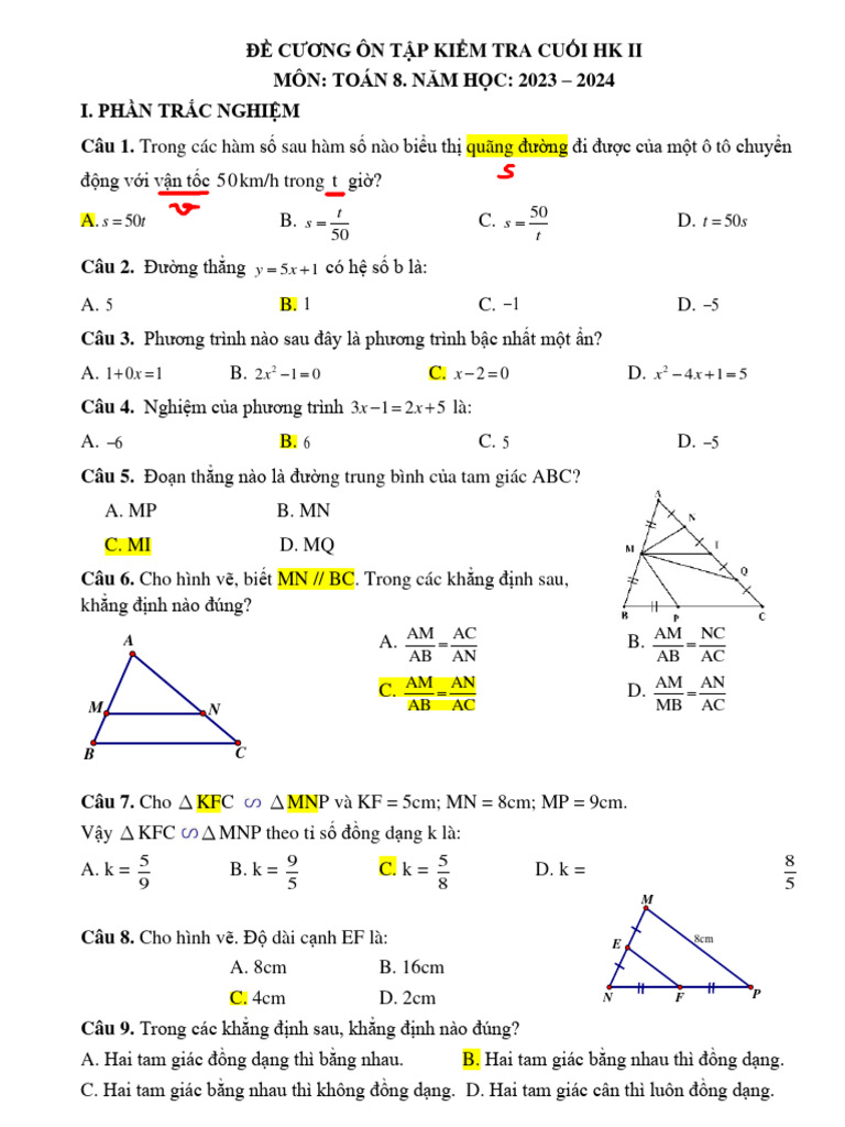 ĐỀ CƯƠNG ÔN TẬP KIỂM TRA CUỐI HK II TOÁN 8 | PDF