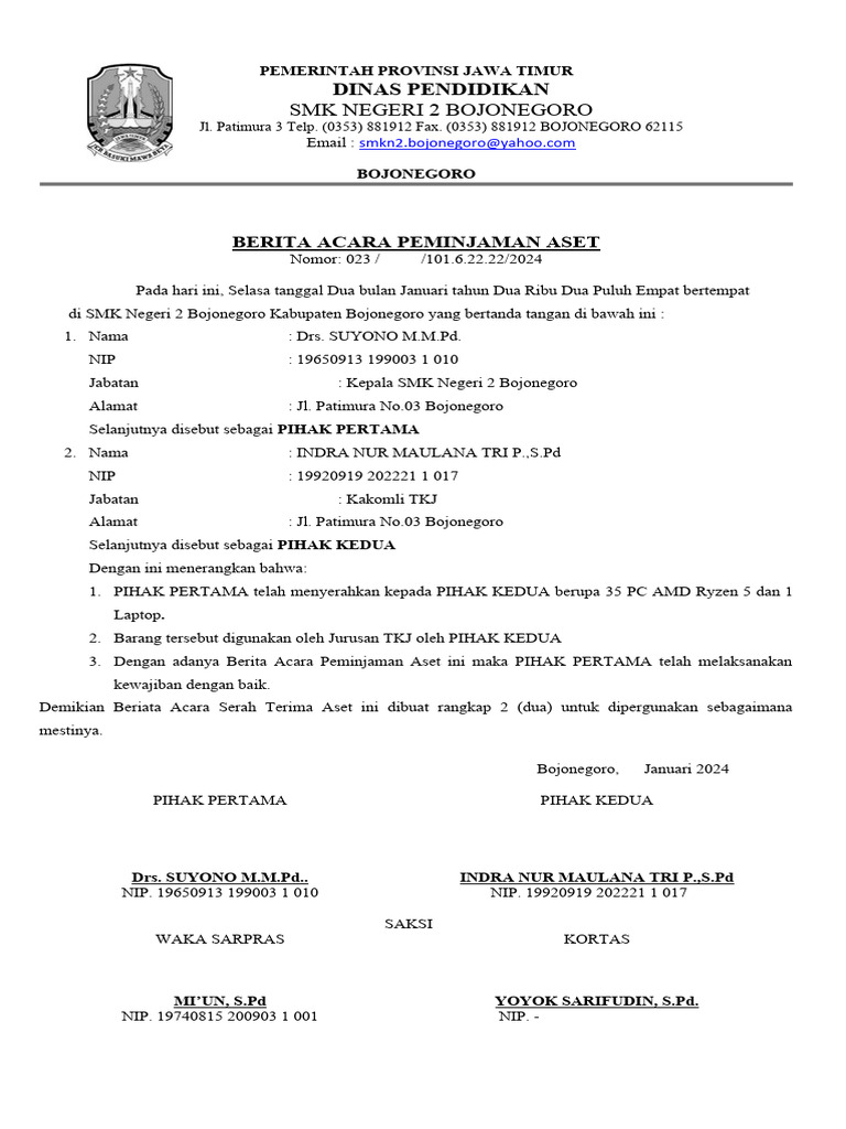 Berita Acara Pinjam Printer | PDF