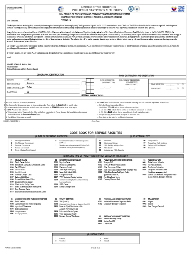 2024 POPCEN-CBMS Form 6 - 20240426-Signed | PDF | Municipal Solid Waste