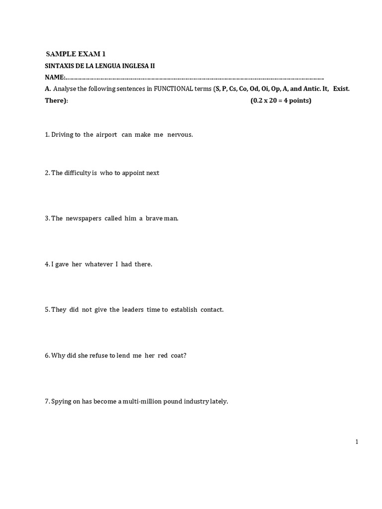 Sample Exam 1 | Download Free PDF | Grammar | Syntax