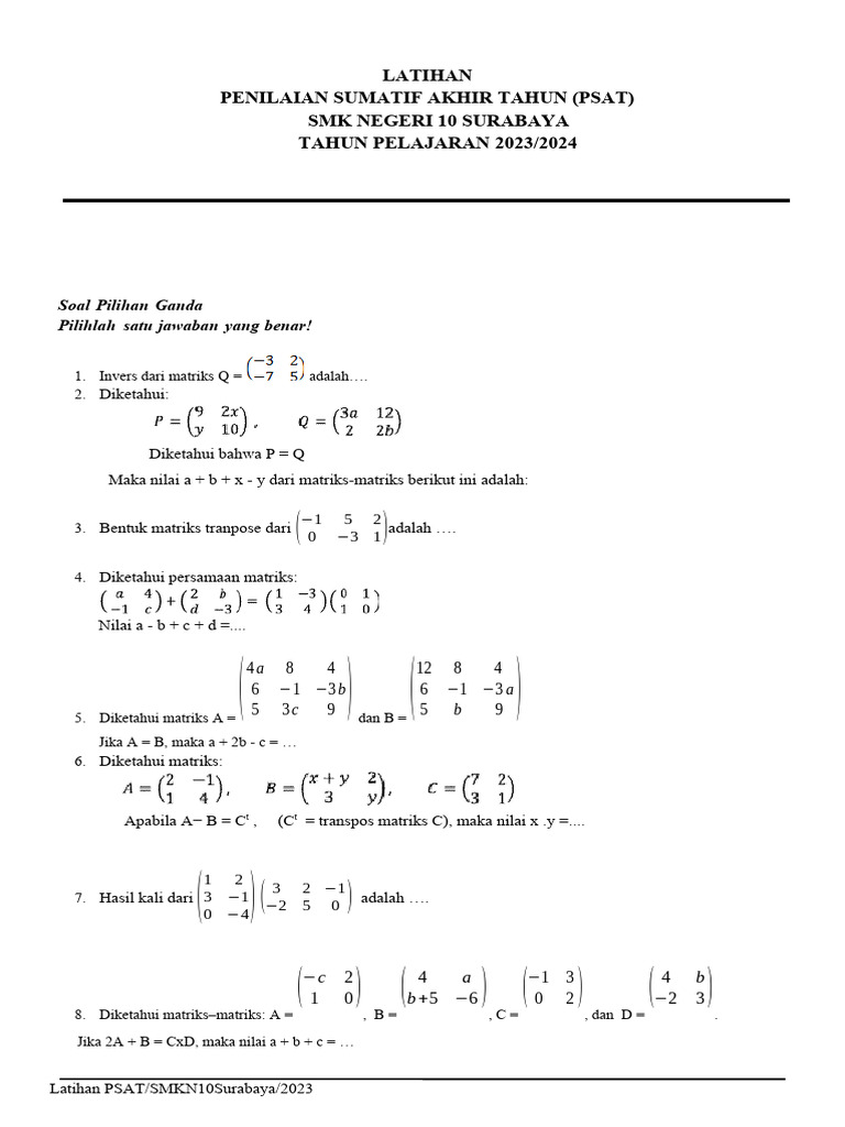 XI, Soal Latihan PSAT MTK DKV | PDF