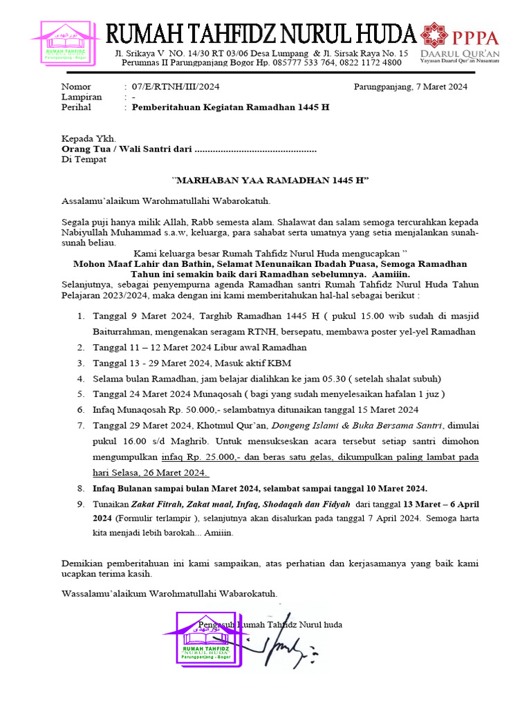 Pemberitahuan Kegiatan Ramadhan 2024 | PDF