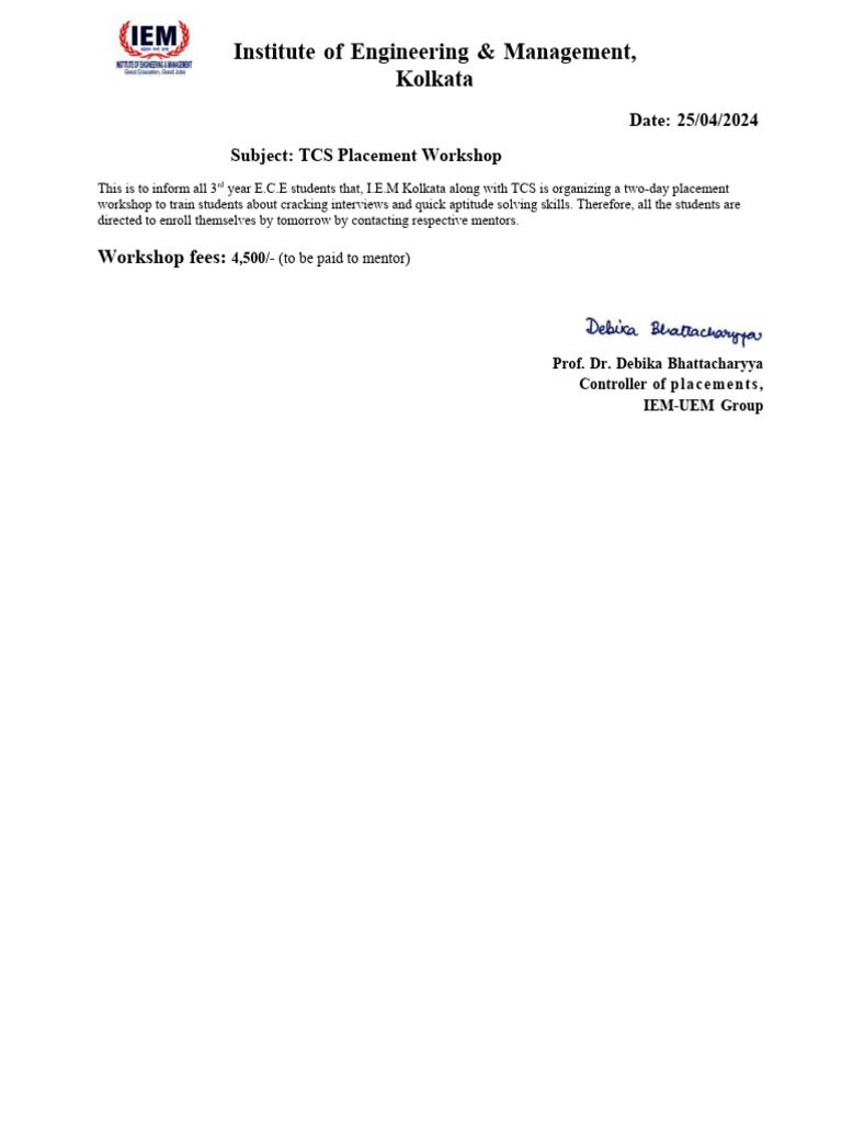 TCS Workshop for 3rd Year ECE Students | PDF