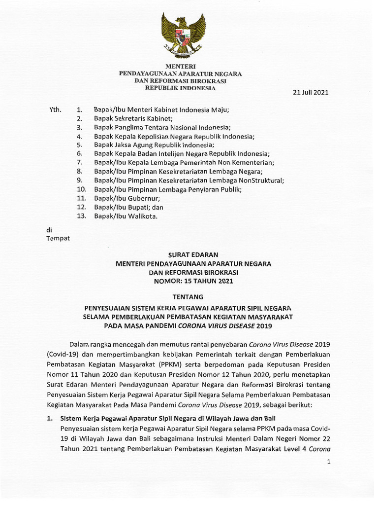 SE Menteri PAN-RB Nomor 15 Tahun 2021 | PDF | Pengelolaan Keuangan & Uang