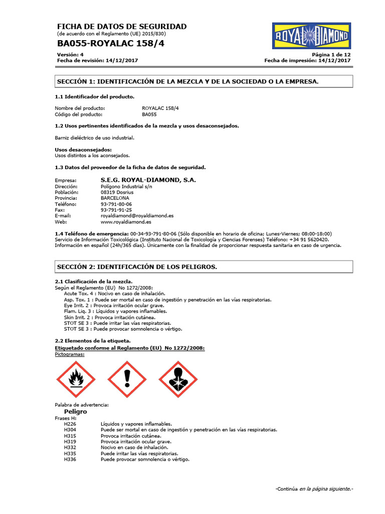 Barniz Dielectrico Dorado Clase F | PDF | Toxicidad | Química