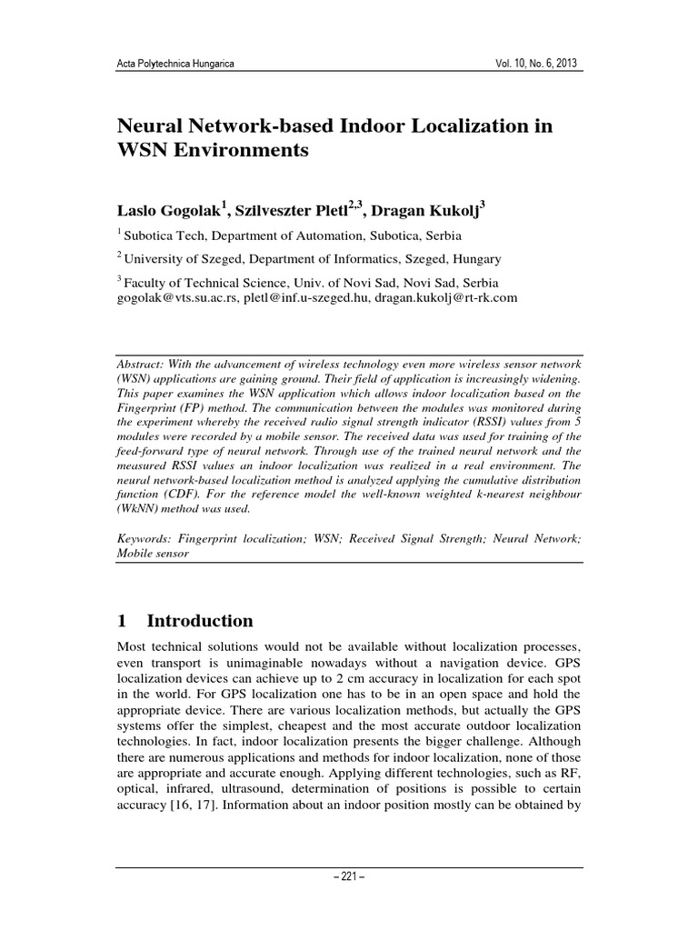 Neural Network Based Indoor Localization | PDF | Wireless Sensor Network | Artificial Neural Network