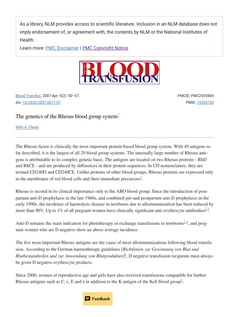 The Genetics of The Rhesus Blood Group System - PMC | PDF | Gene ...