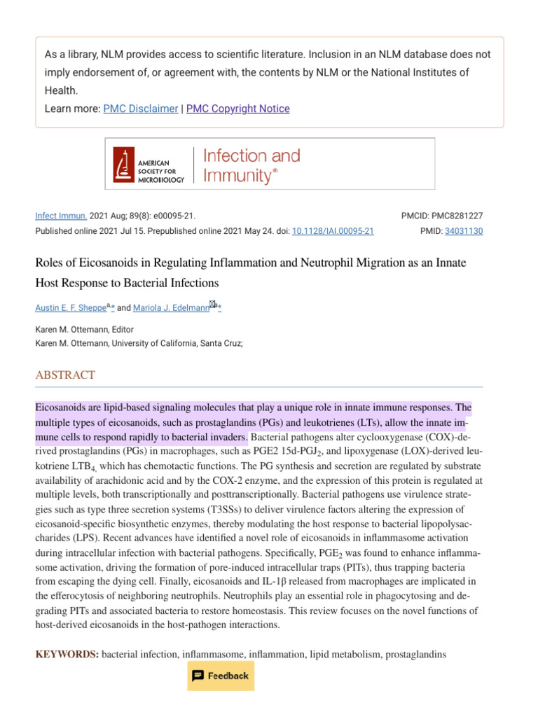 Roles of Eicosanoids in Regulating Inflammation and Neutrophil M | PDF ...